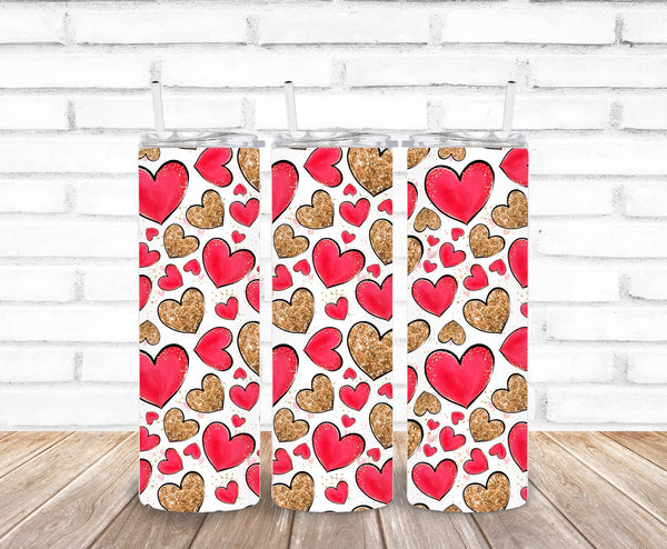 red & gold glitter hearts white background - DecoTransfers